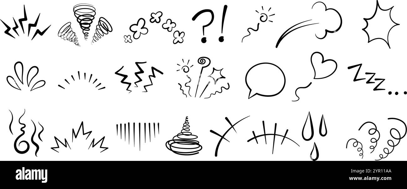 Manga or anime comic emoticon element graphic effects hand drawn doodle ...