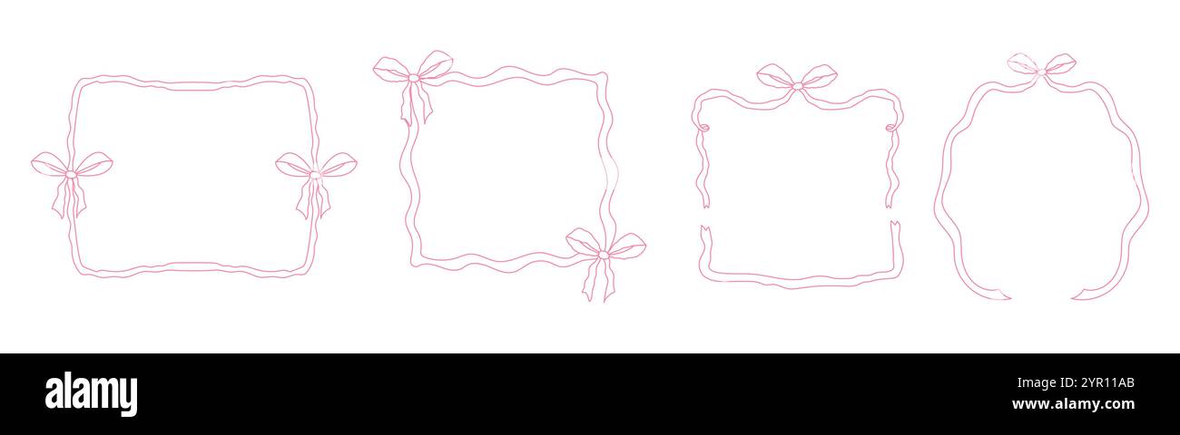 Coquette pink frame ribbon lace bow, pink wavy border y2k retro set ...
