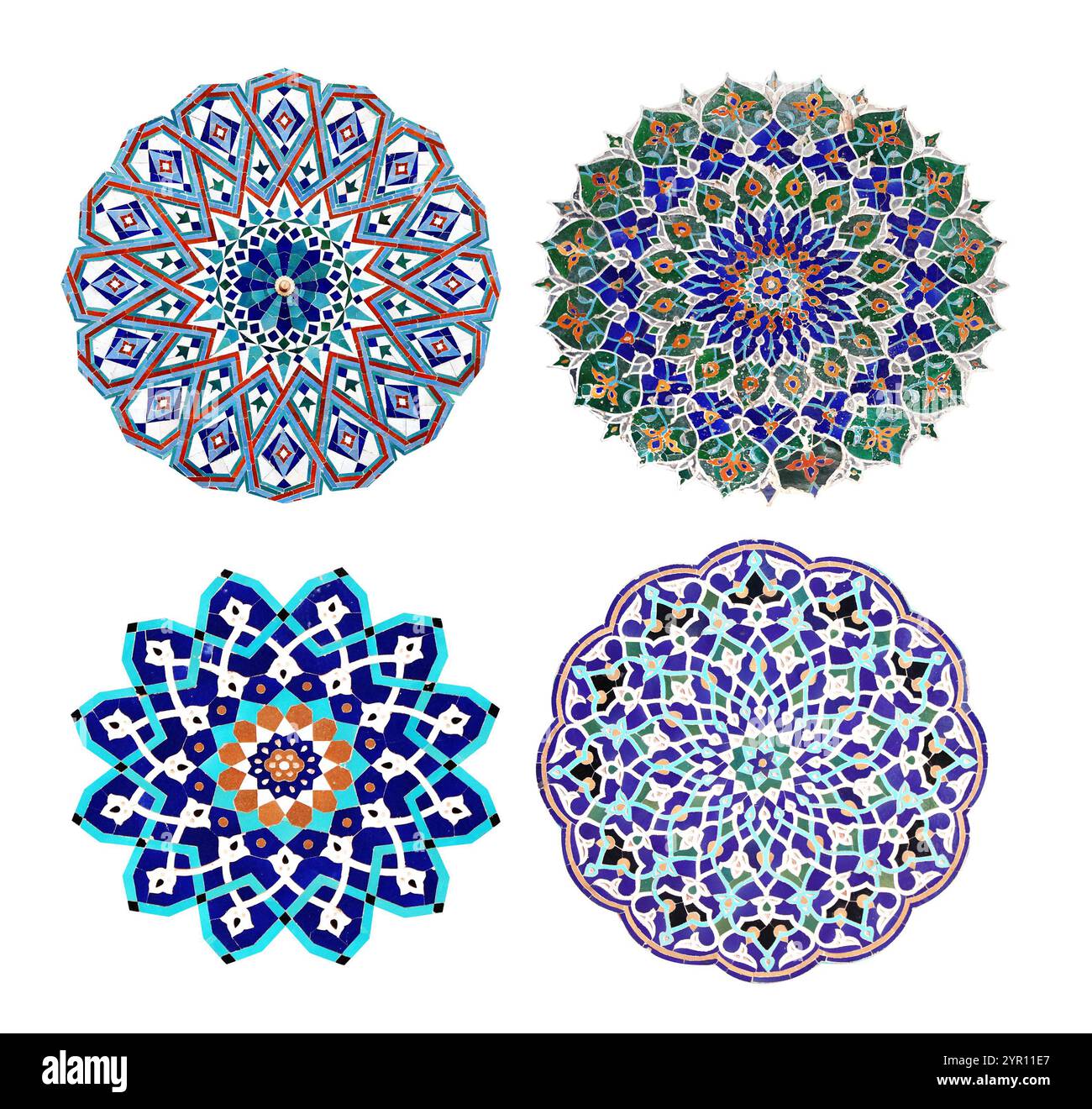 Set of round detail of ancient mosaic walls with floral and geometric ...