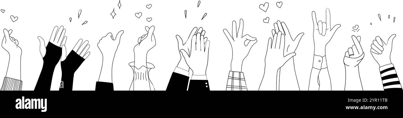 Doodle sketch hands up gestures comic icons silhouettes vector set ...