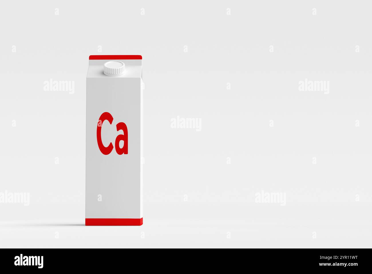 Milk carton with the chemical element symbol CA, calcium on white ...