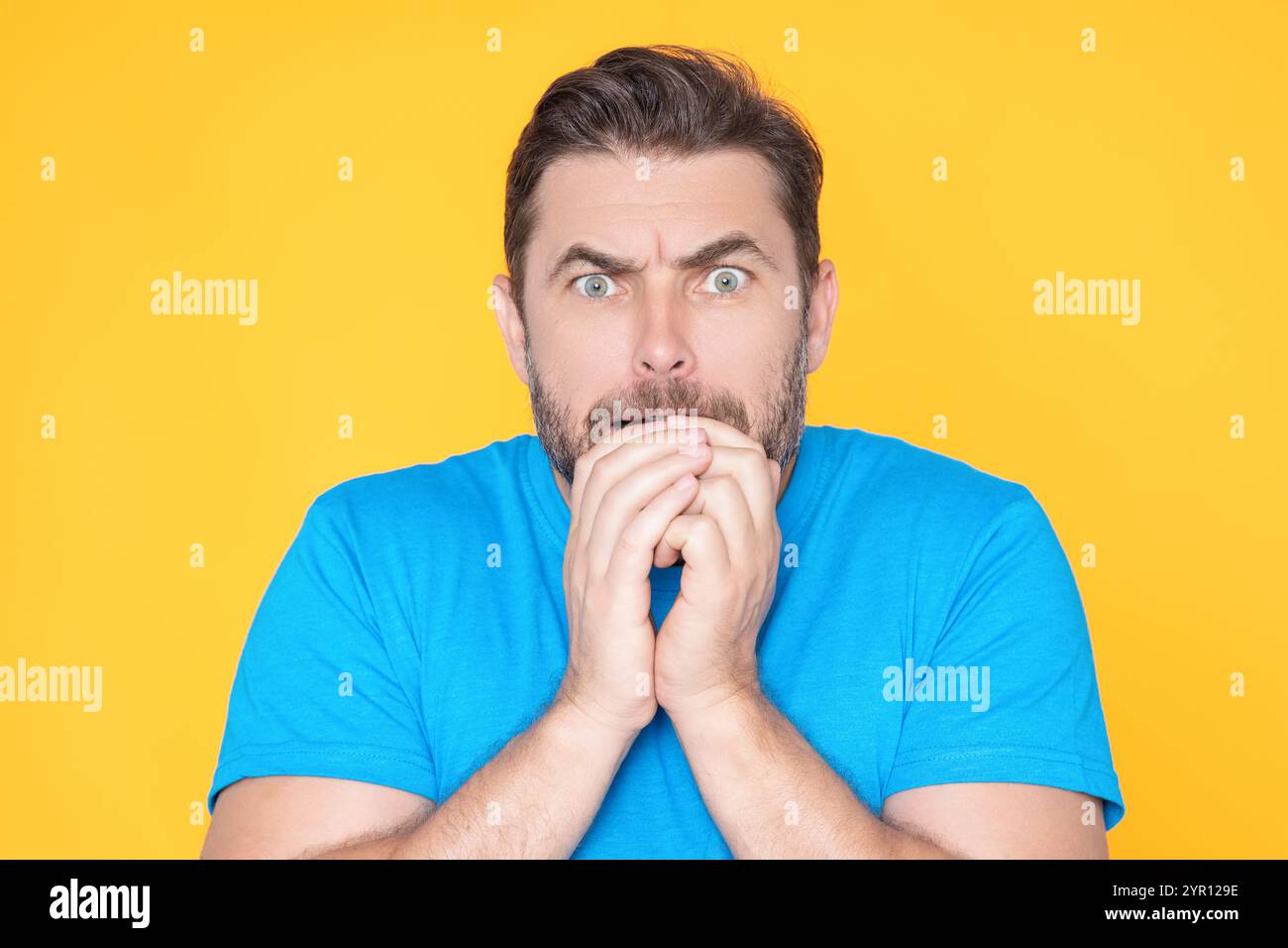 Portrait of shocked amazed excited scared man. Handsome middle age ...