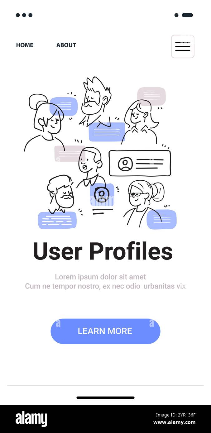 User profiles concept with hand drawn people and chat bubbles on a ...