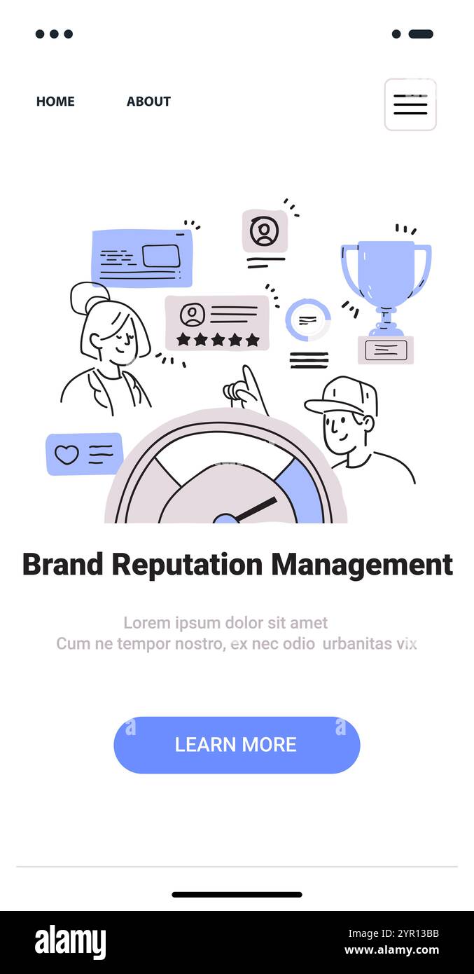 Brand reputation management concept sketch style. People interacting ...
