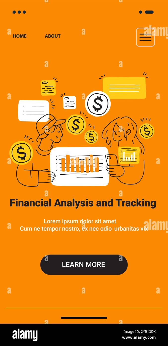 Financial analysis concept sketch style illustration. Two people ...
