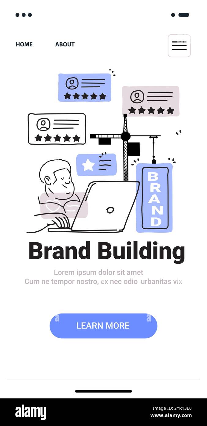 Brand building concept with person using laptop and reviews in ...