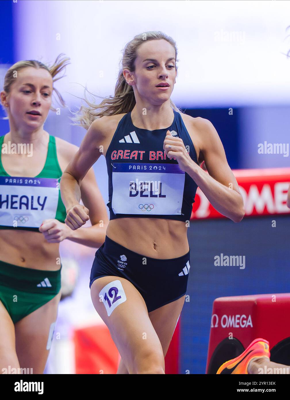 Georgia Bell participating in the 1500 meters at the Paris 2024 Olympic ...