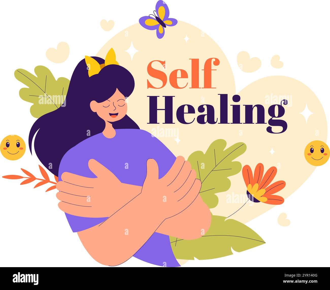 Self Healing Vector Illustration featuring a Woman Meditating and ...