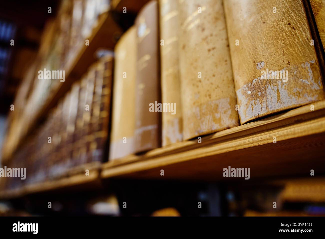 Leather bound books on shelf hi-res stock photography and images - Alamy