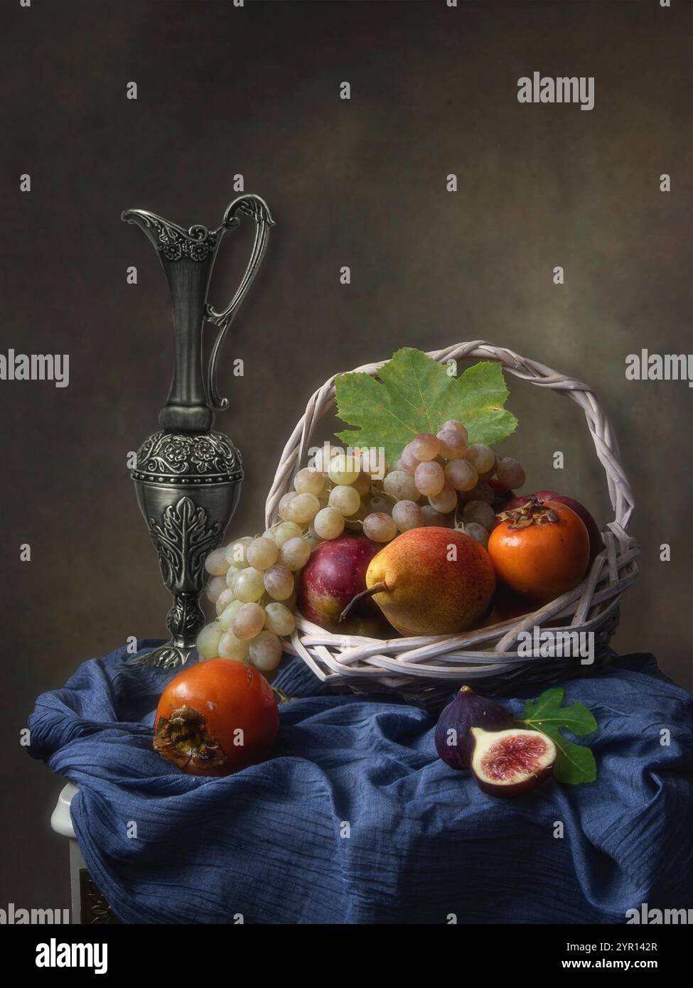 Still life with fruits and vintage jar Stock Photo - Alamy