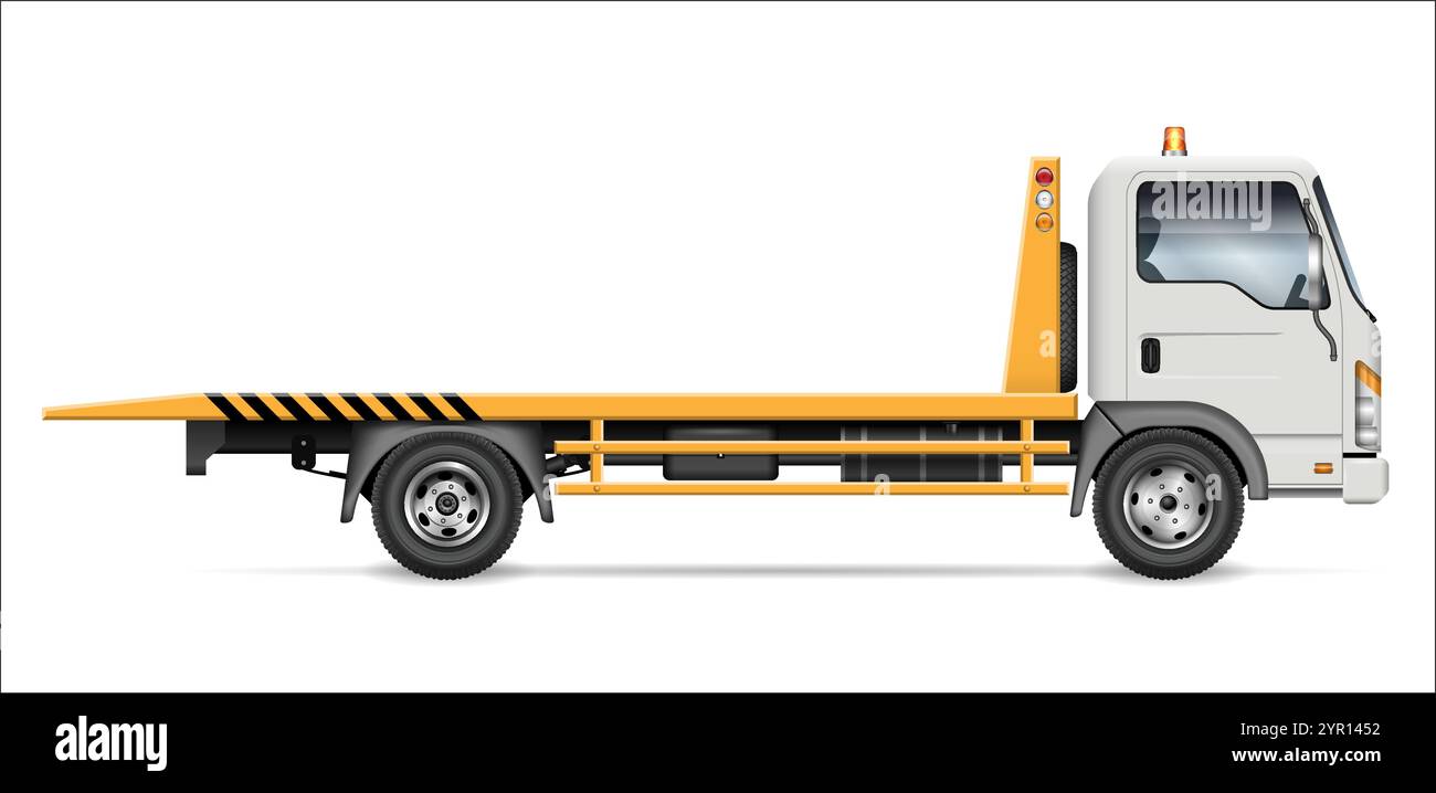 Tow truck view from the side isolated on a white background. Roadside ...