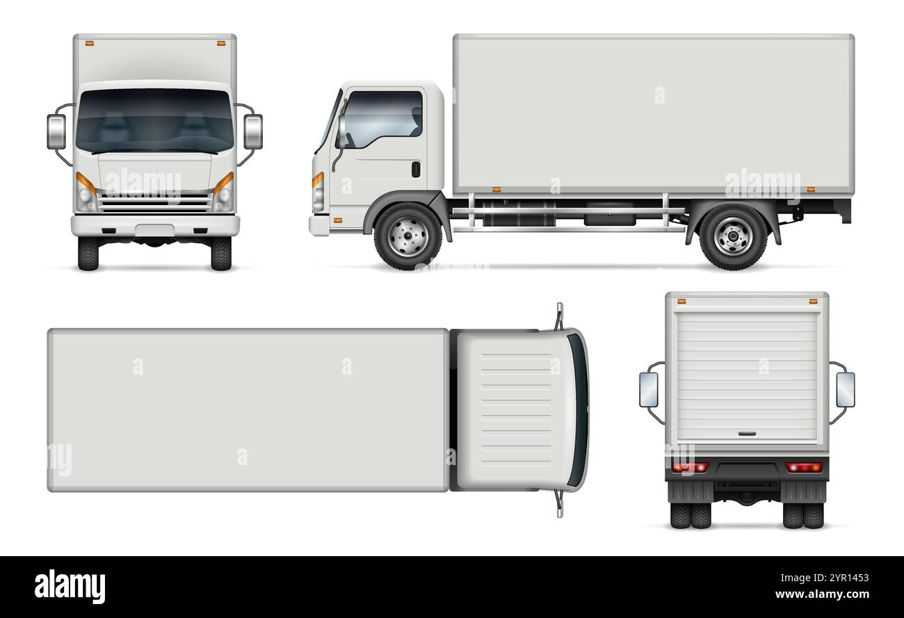 Small truck vector mockup in white for vehicle branding, corporate ...