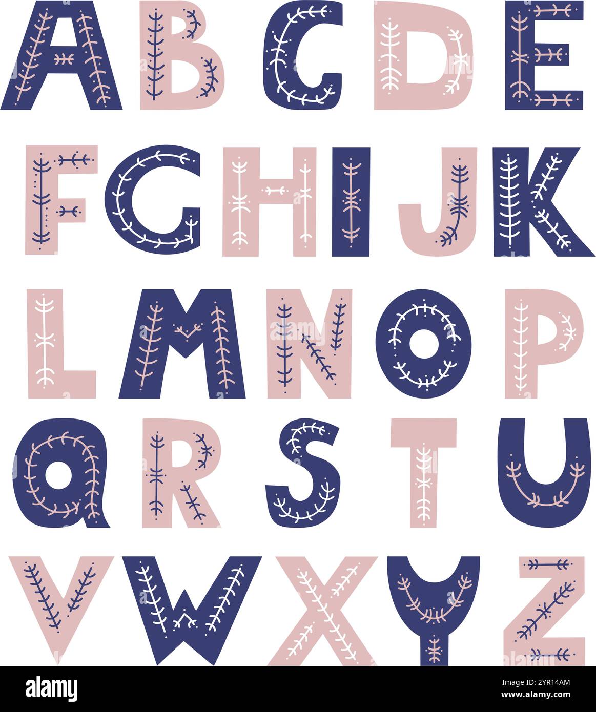 Decorative Hand-drawn English Alphabet with folk pattern. Vector ...