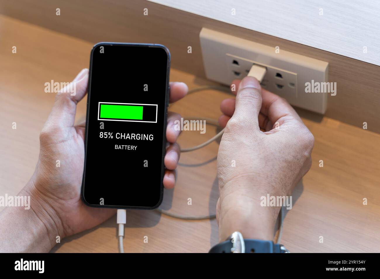 Mobile smartphone charging battery close-up. Cell phone charging ...