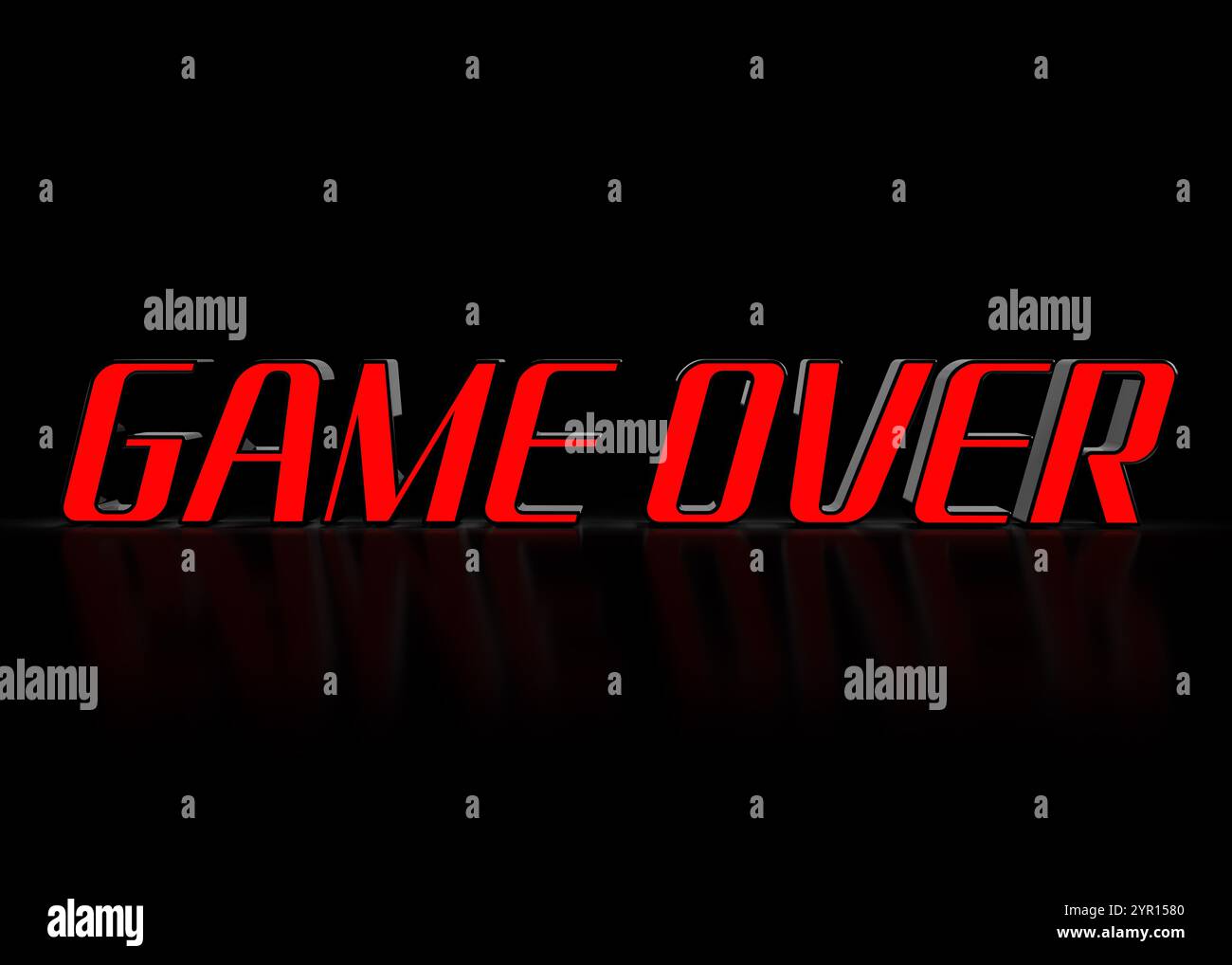 Red and black game over sign reflecting on a white background Stock ...