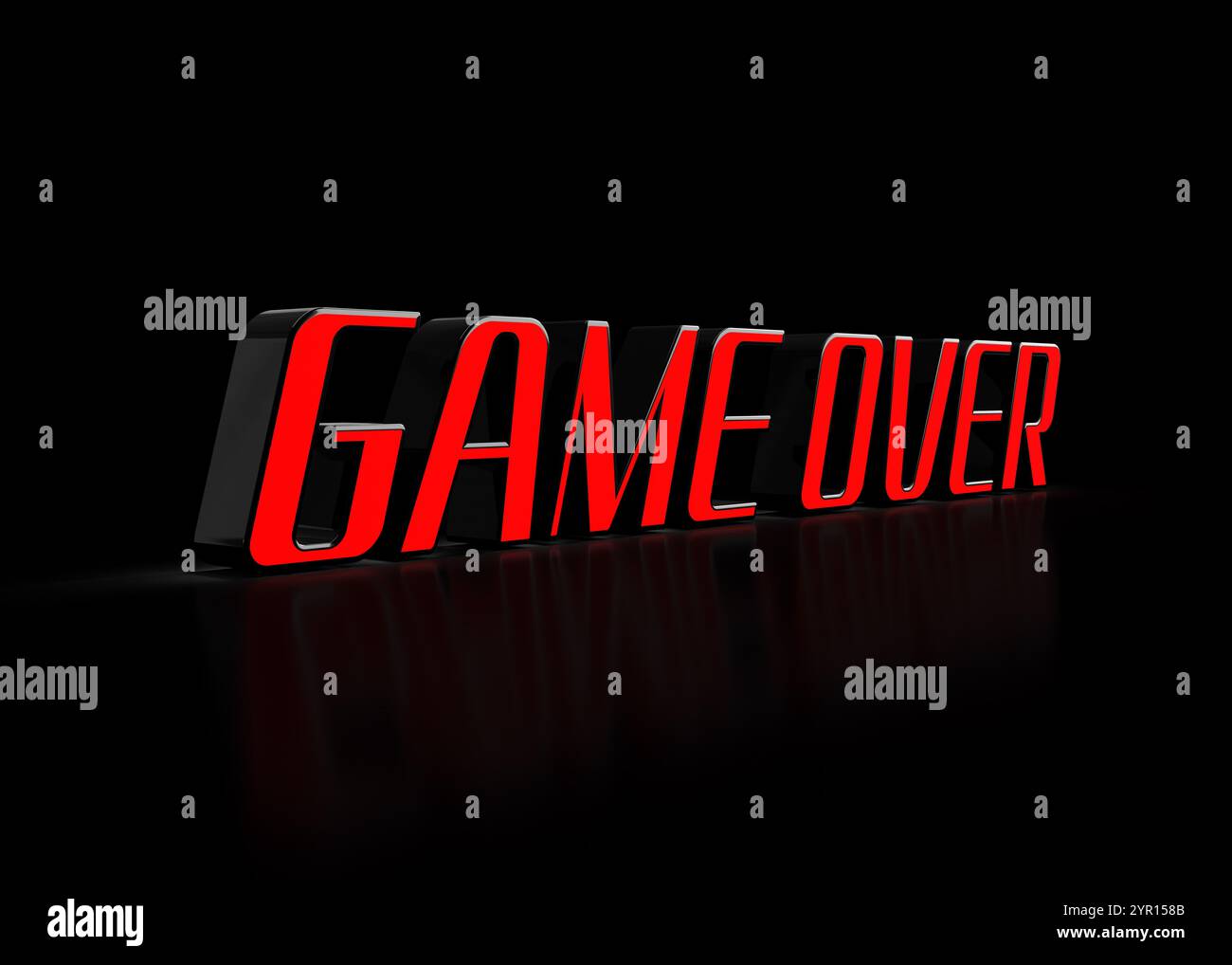 Red and black game over sign reflecting on a white background Stock ...