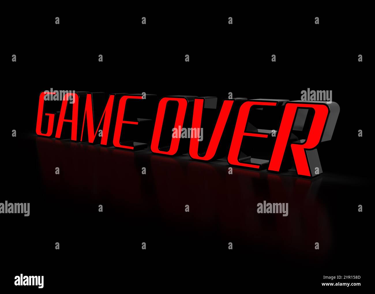Red and black game over sign reflecting on a white background Stock ...