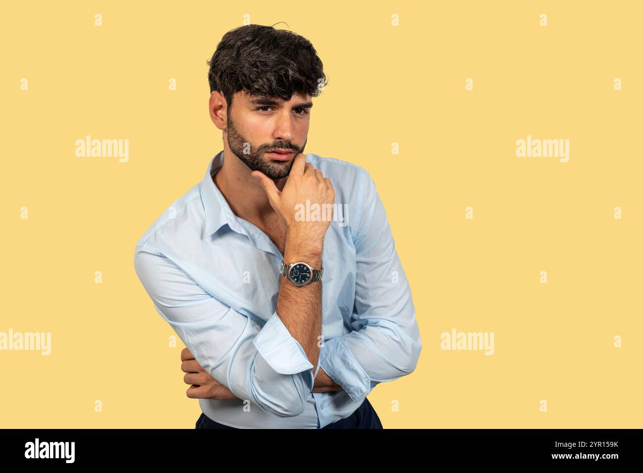 Thoughtful male manager is pondering over future business projects and ...