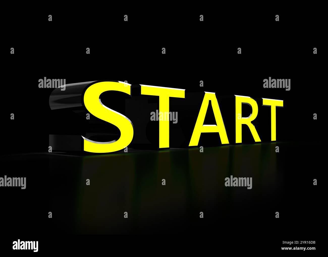 Yellow and black start sign is showing beginning, commencement or ...