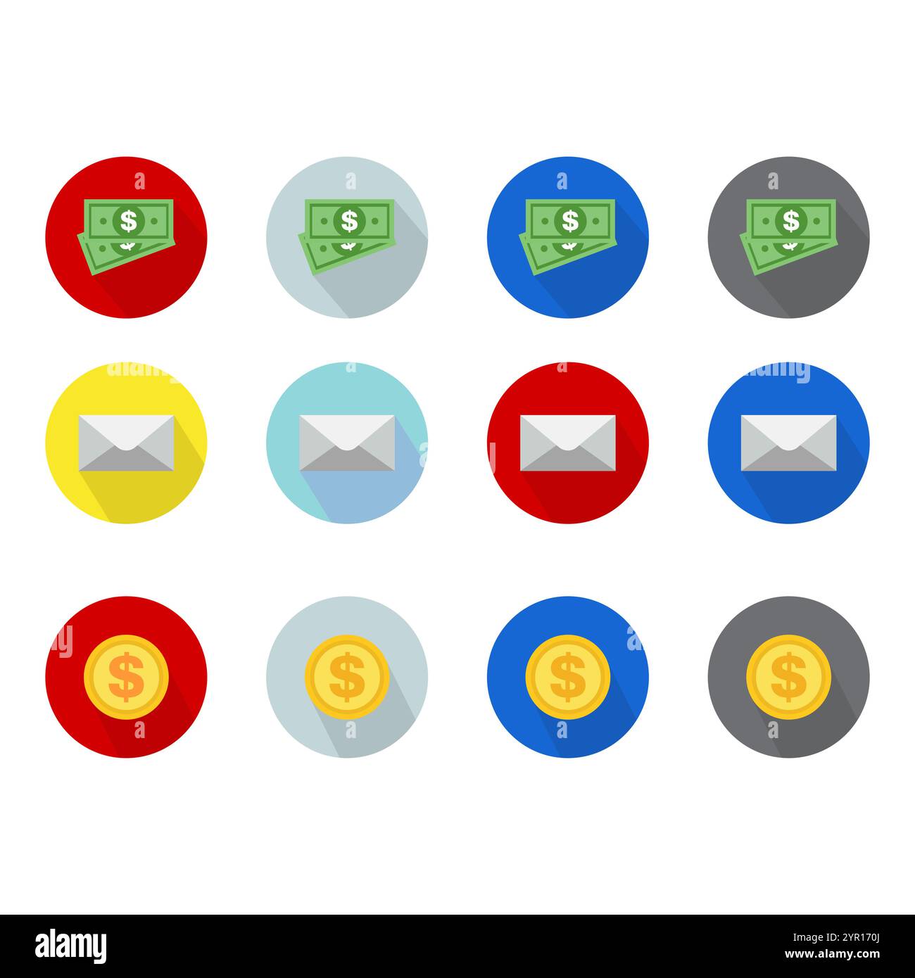 Set of Dollar paper money icon, symbol on color background. Vector ...