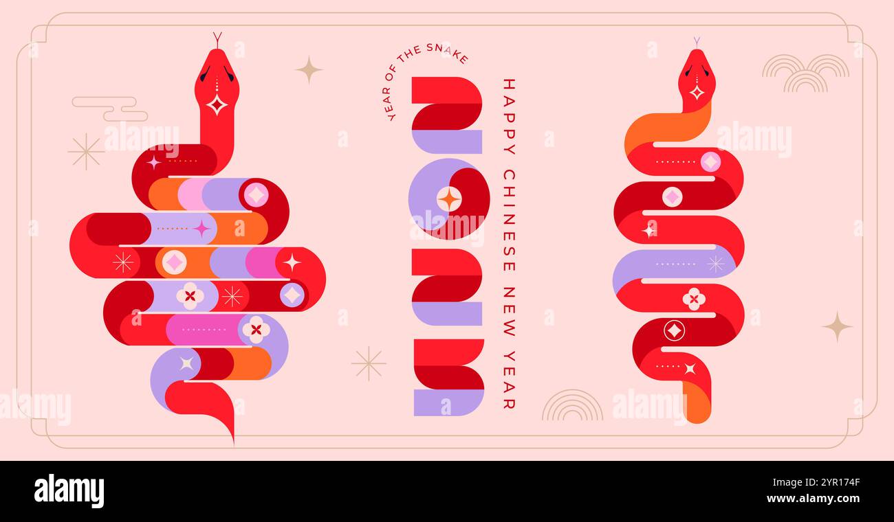 Chinese new year 2025 year of the Snake. Red Snake illustrations ...