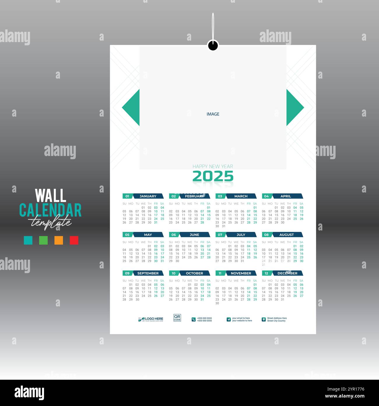 4 colored 12 month 2025 wall vector calendar design for any kind of use ...