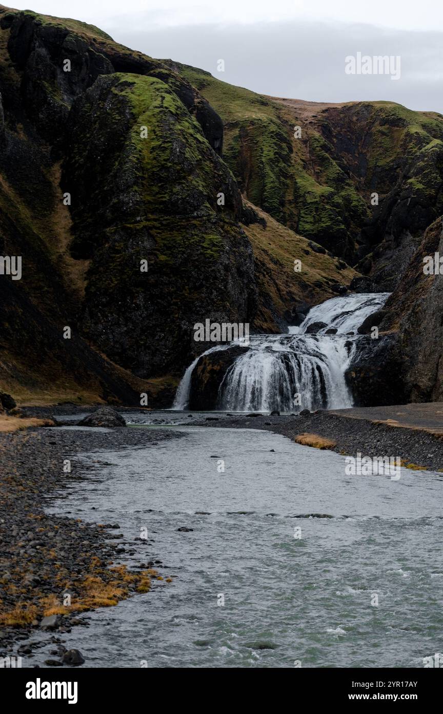 Small mountain waterfall in Iceland. Beautiful wild icelandic nature ...