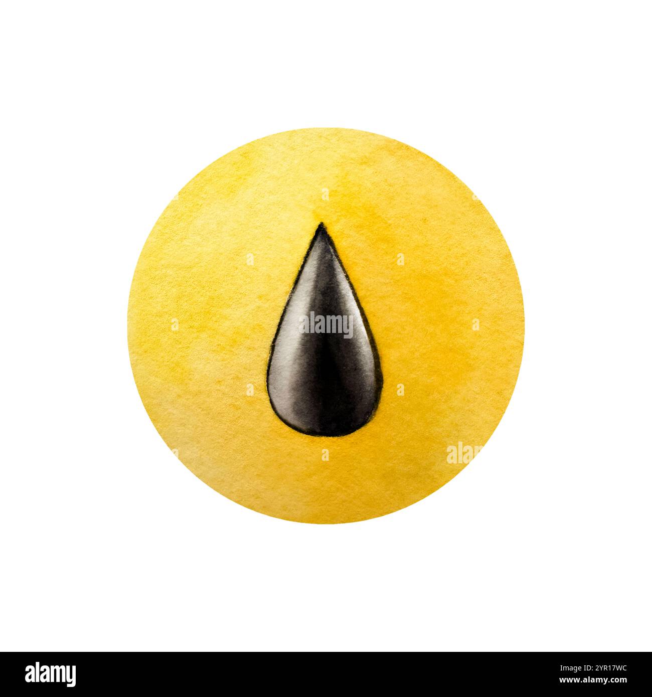 Oil drop symbol on yellow circle. Watercolor hand drawn Barrel ...