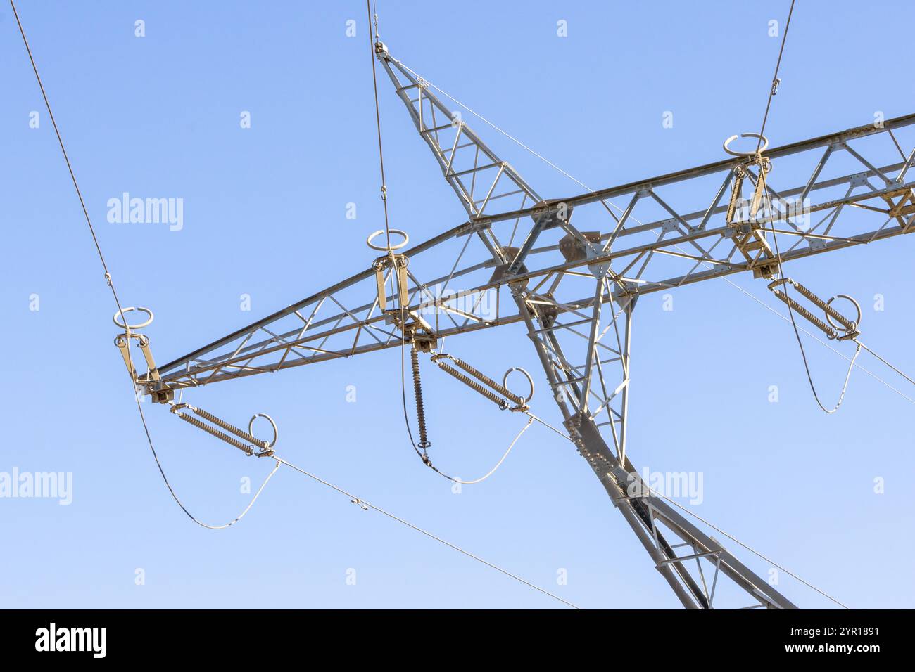 Metal framework of electricity pylon supporting high voltage power ...