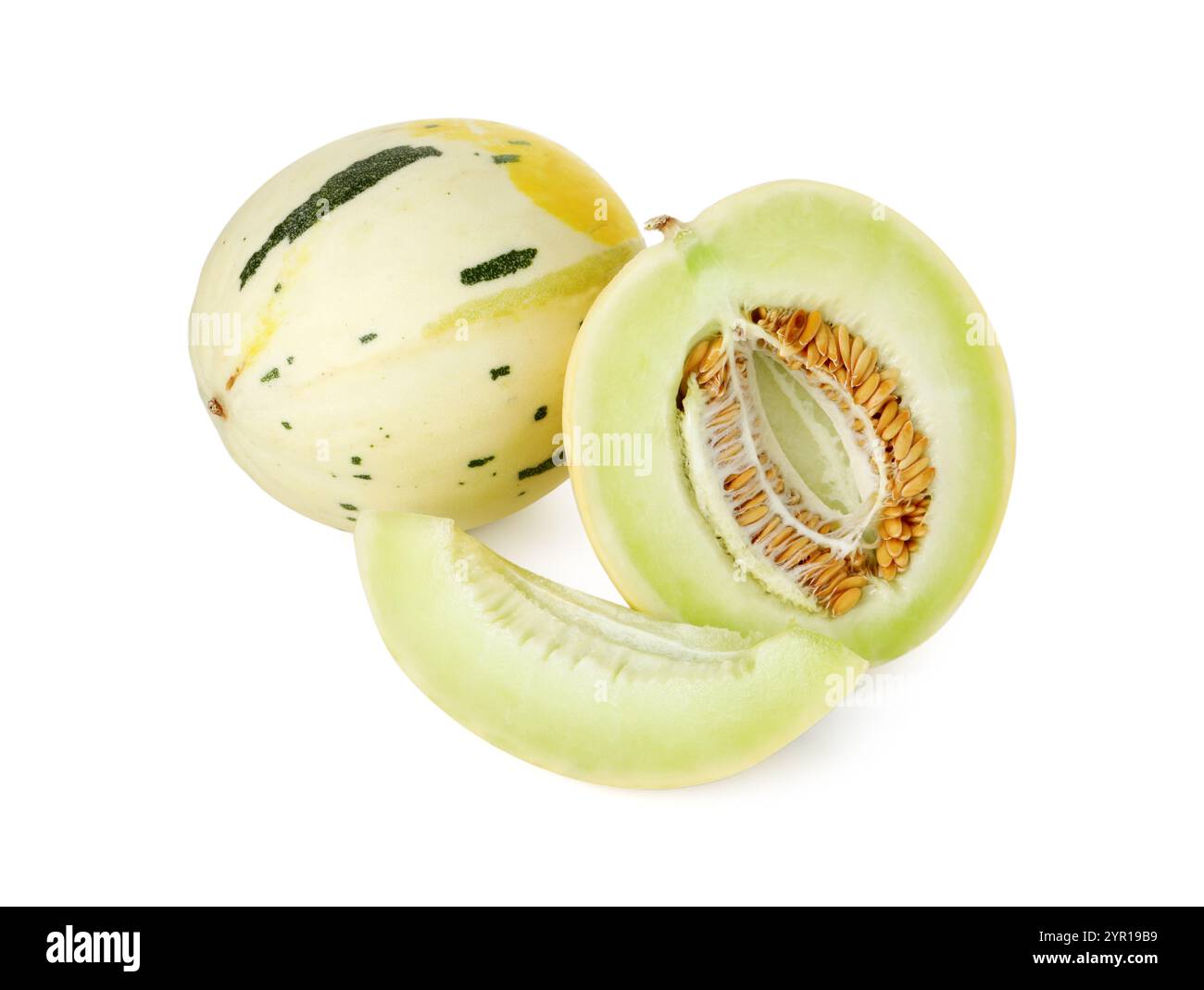 Whole and cut fresh ripe melons isolated on white Stock Photo - Alamy