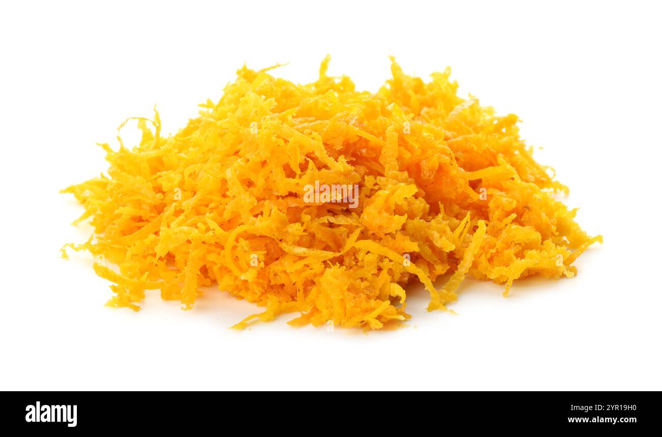 Pile of fresh orange zest isolated on white Stock Photo - Alamy