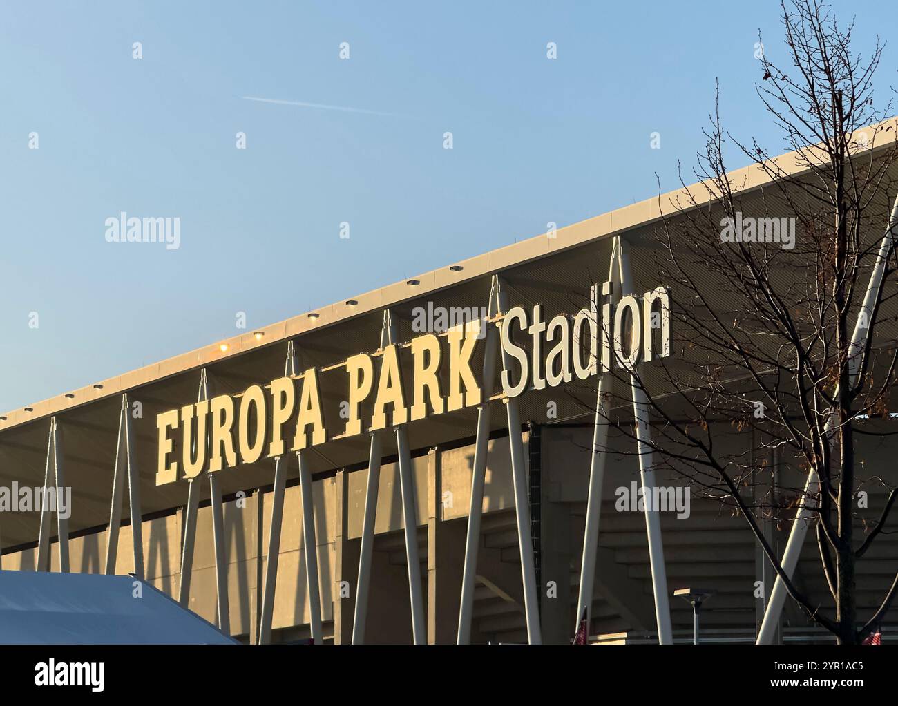Europa Park Stadion Logo at sunset from outside the UEFA Nations League ...