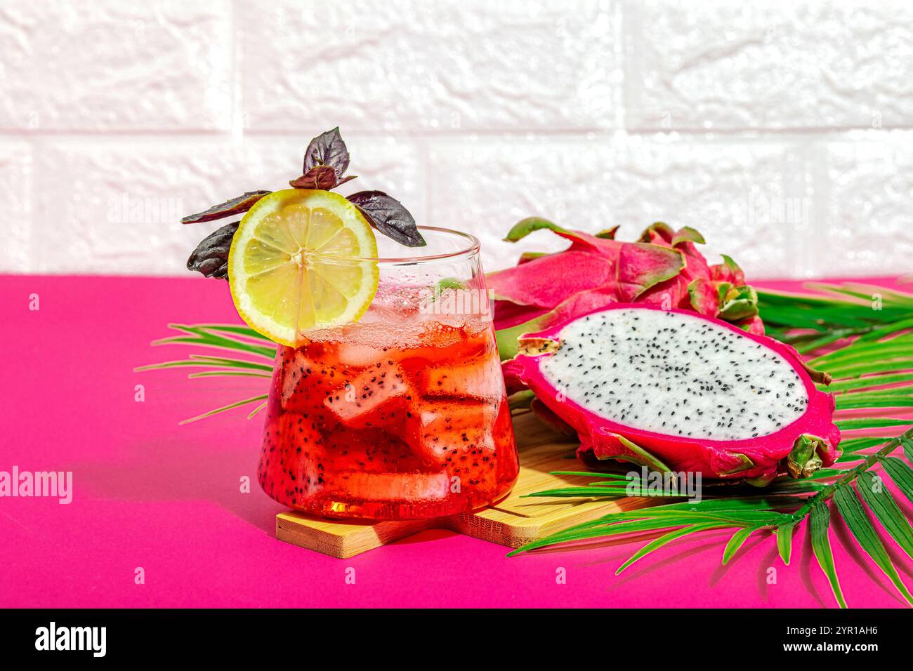 Dragon fruit refreshment drink. Pitaya tropical beverage, smoothie ...