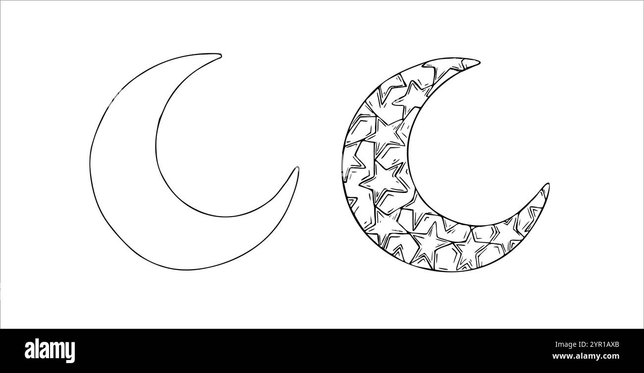 Vector Islamic arabian crescent moon set. Graphic illustration mosque ...