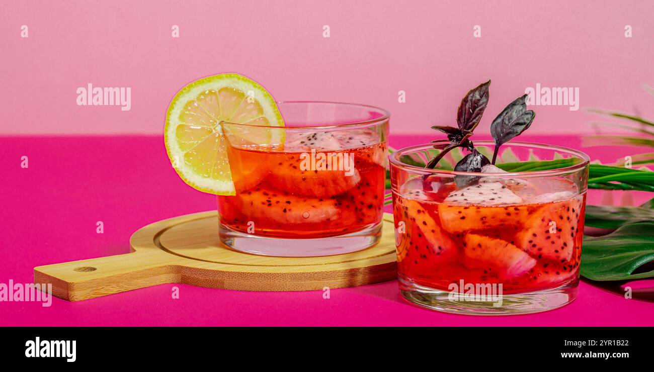 Dragon fruit refreshment drink. Pitaya tropical beverage, smoothie ...