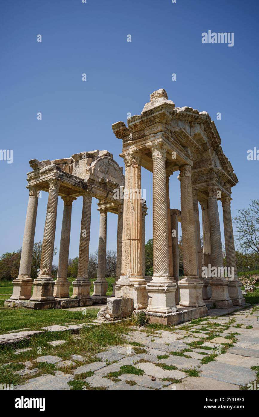The Tetrapylon ruins in Aphrodisias Antique city, late Hellenistic early roman near Aydn ...