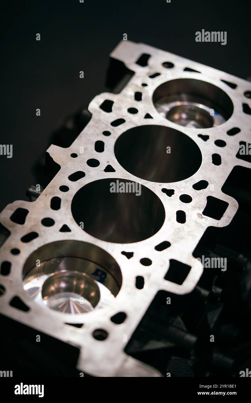 Close up shot of an open block of four cylinder petrol engine Stock ...