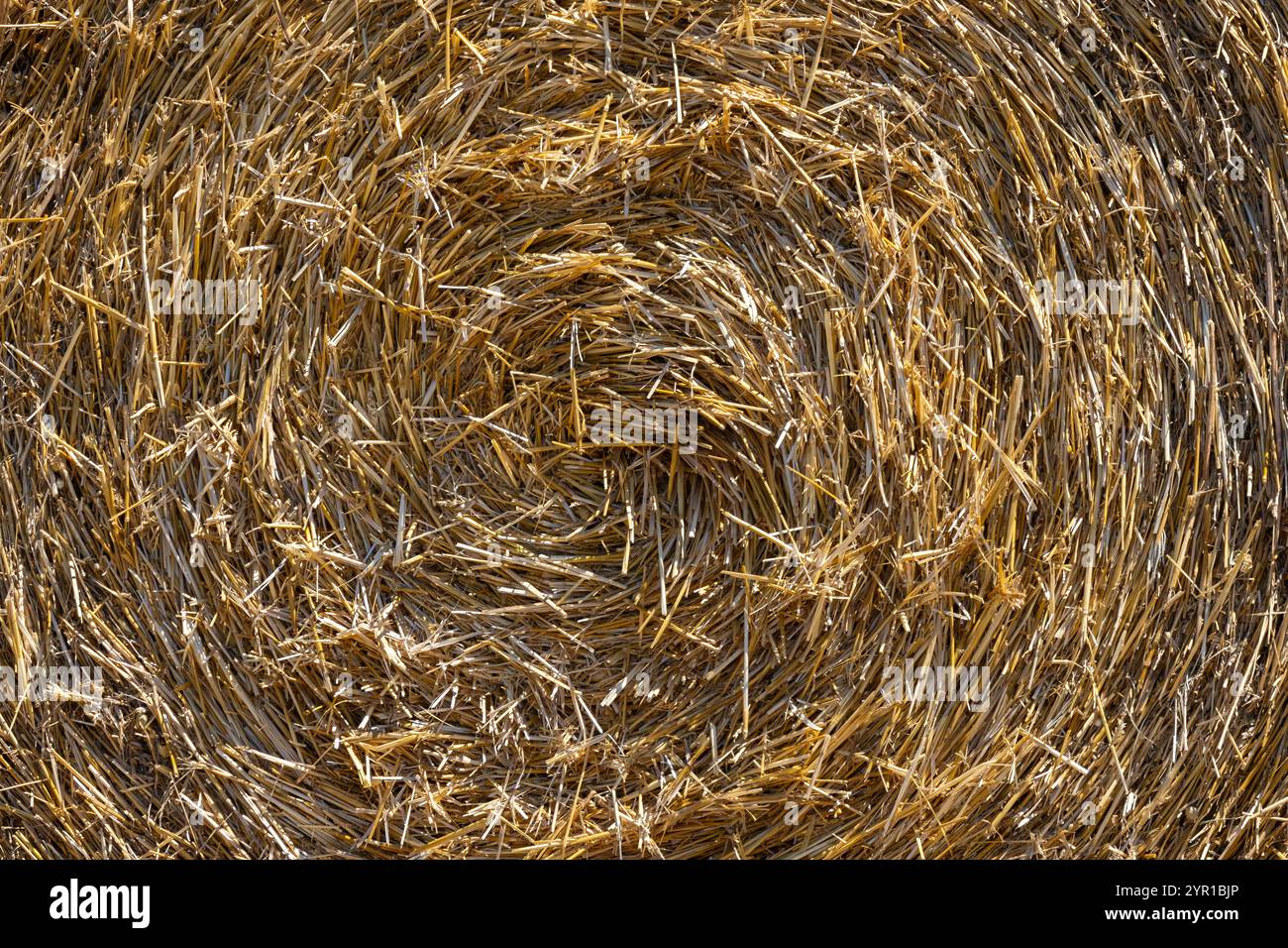 Natural background from the center of a round straw bale on the ...