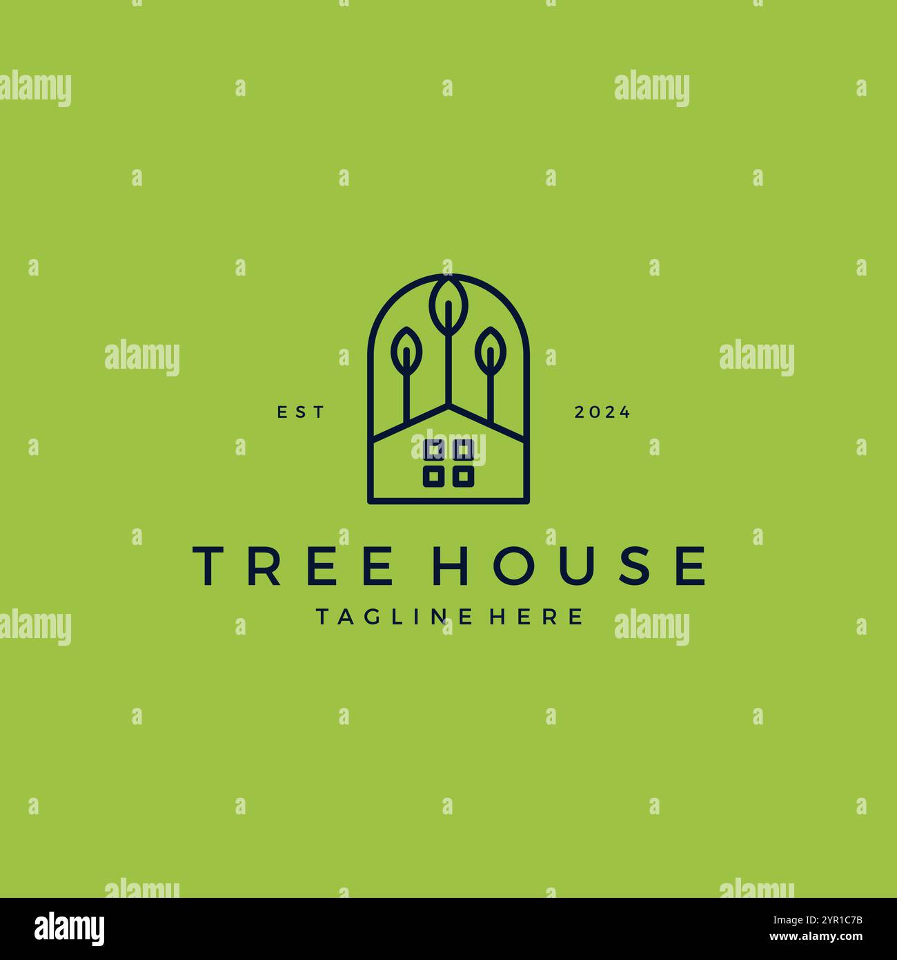 Tree House Line Logo Vector. Organic Home Design Stock Vector Image ...