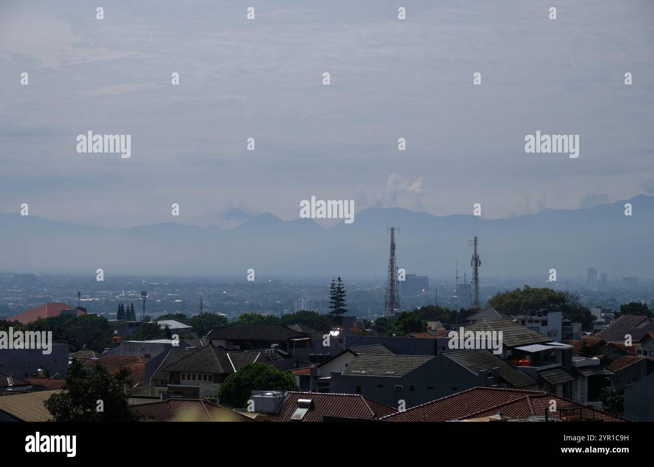 Beautiful aerial view of Bandung city from Dago Atas on a gloomy day ...