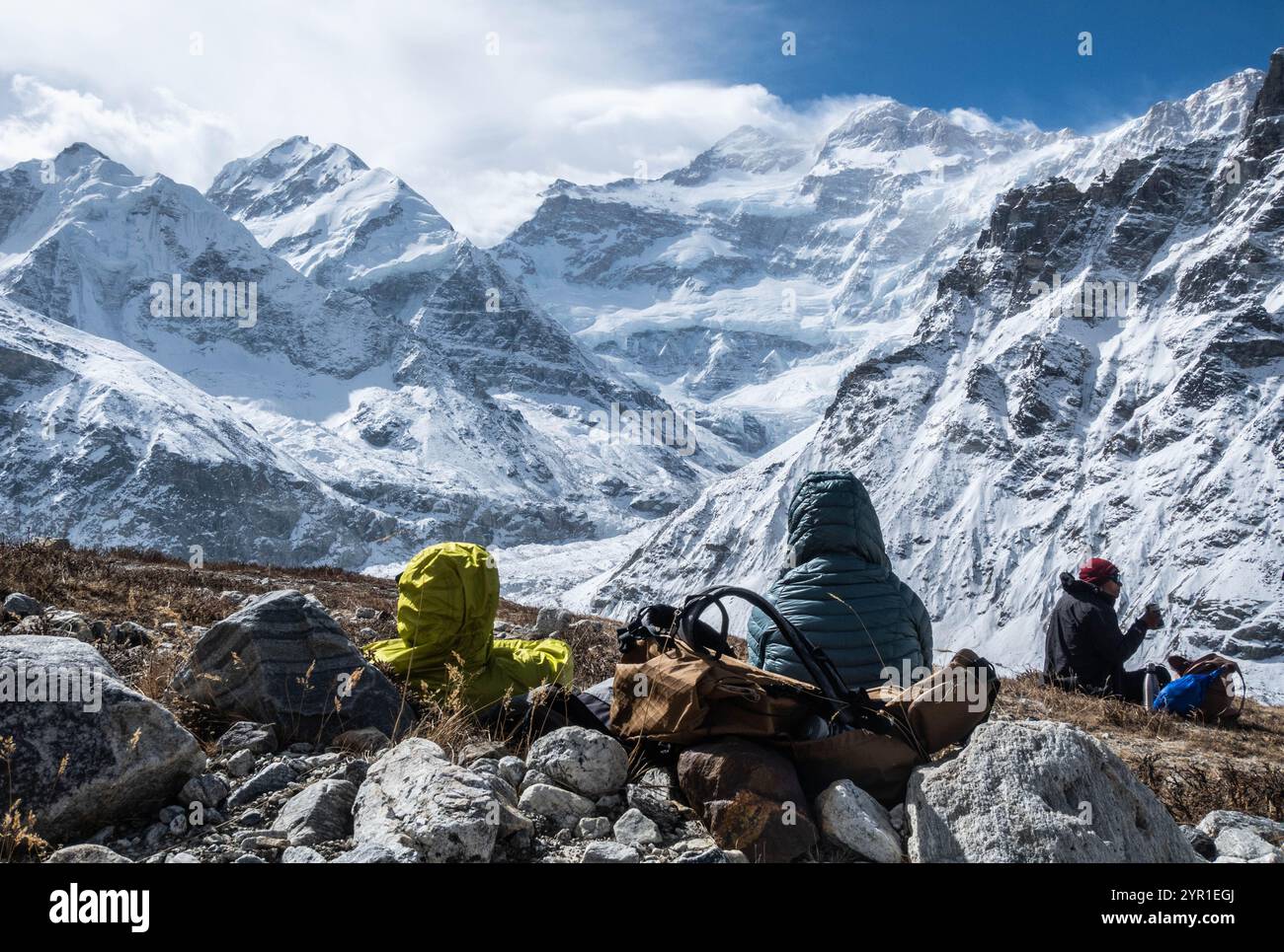 Views of the north face of Kangchenjunga (Kanchenjunga) from Base Camp, Pangpema, Nepal Stock ...