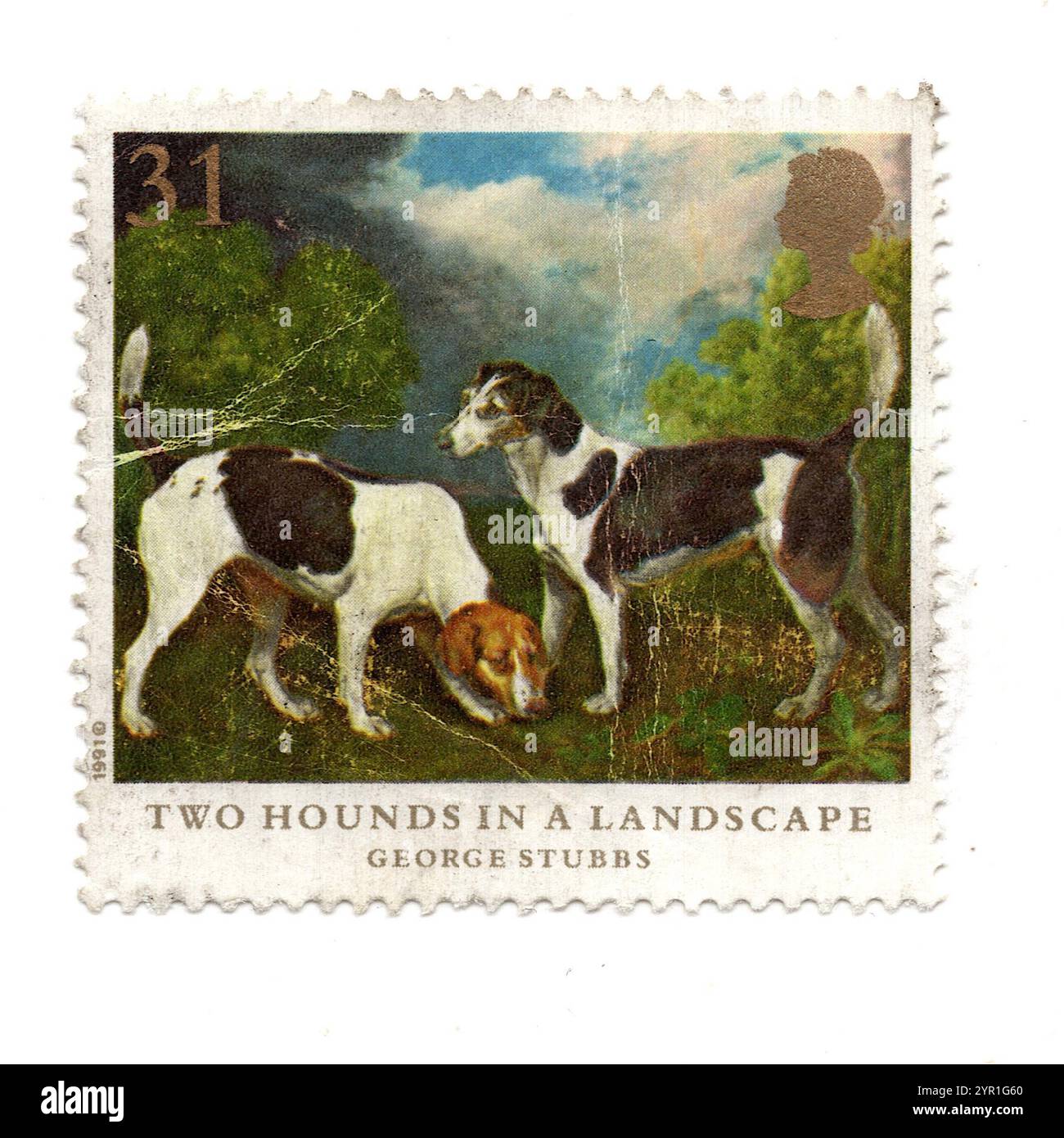 A vintage postage stamp from Great Britain featuring the painting Two ...