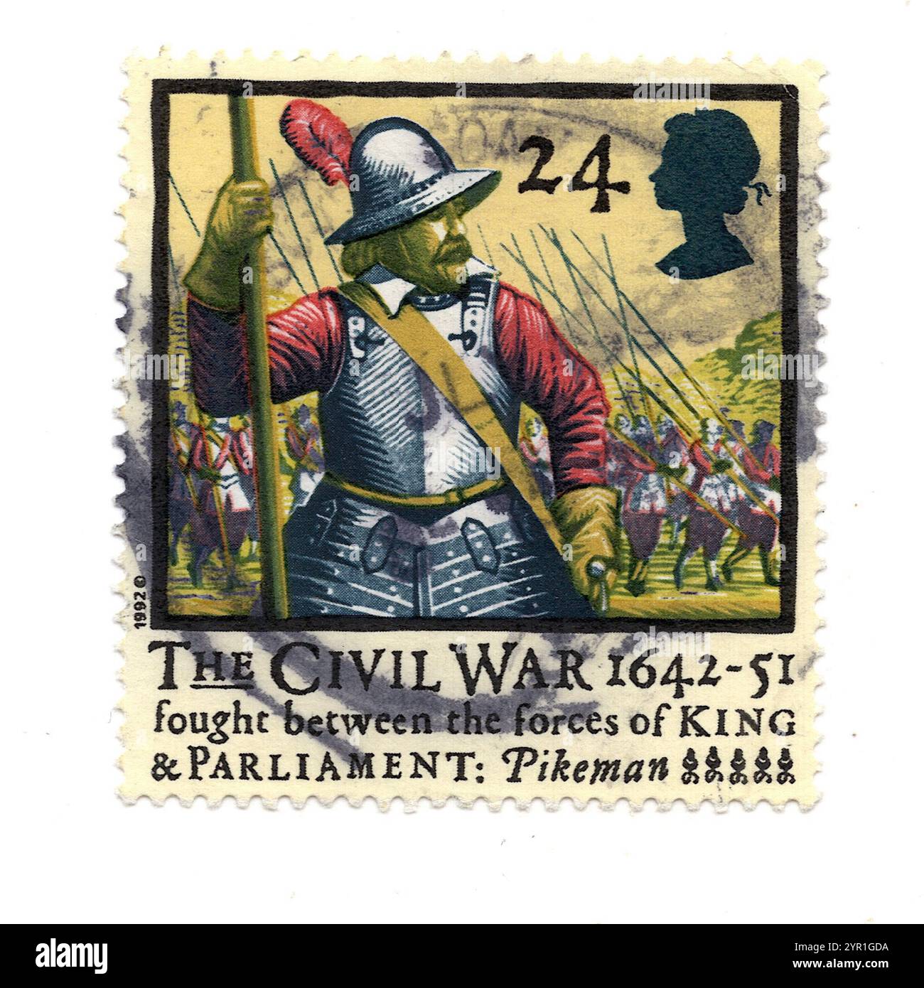 A vintage postage stamp from Great Britain featuring The English Civil ...