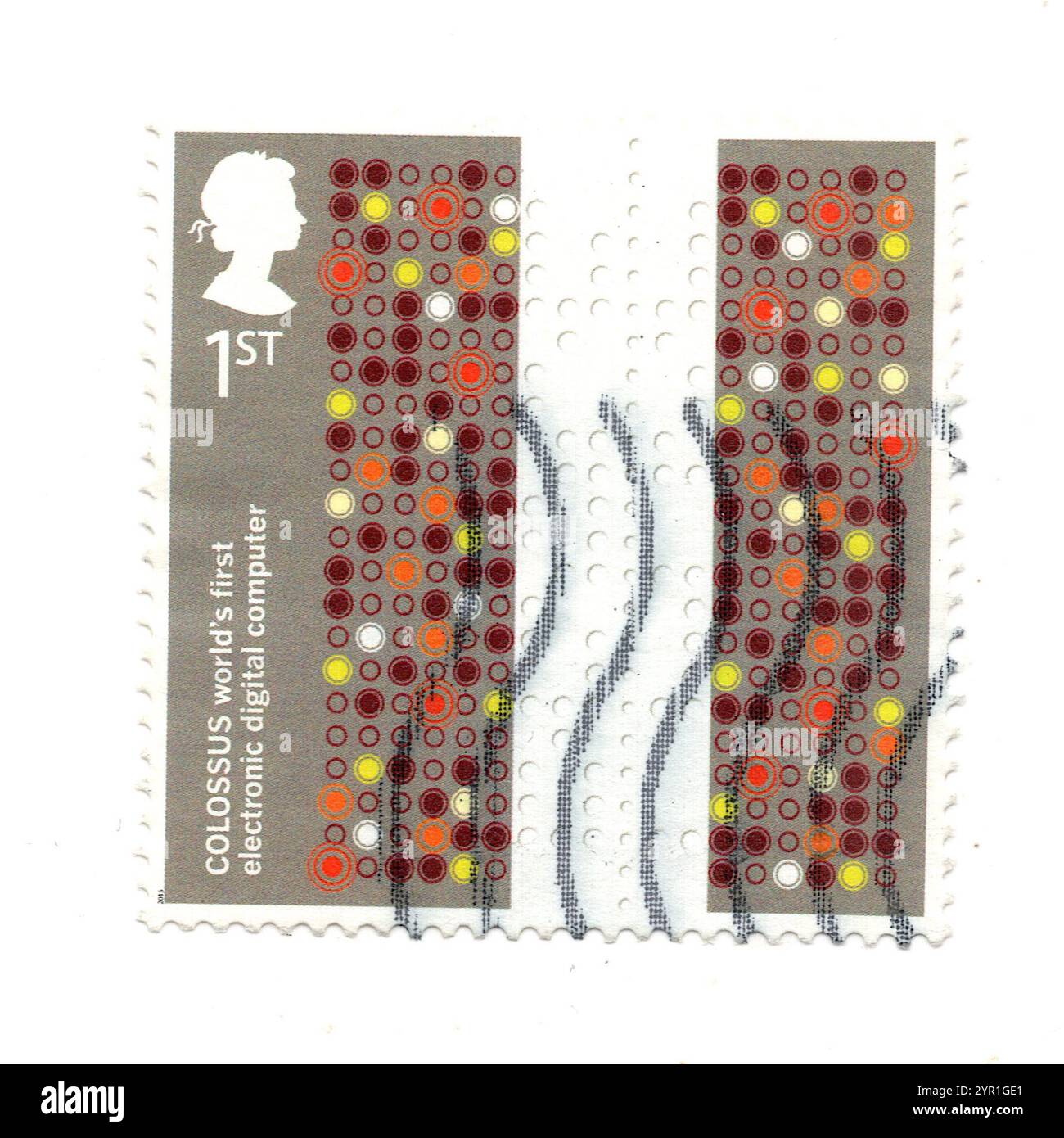 A vintage postage stamp from Great Britain featuring the Colossus ...