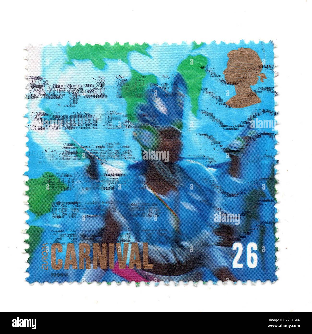 A vintage postage stamp from Great Britain featuring a carnival Stock ...