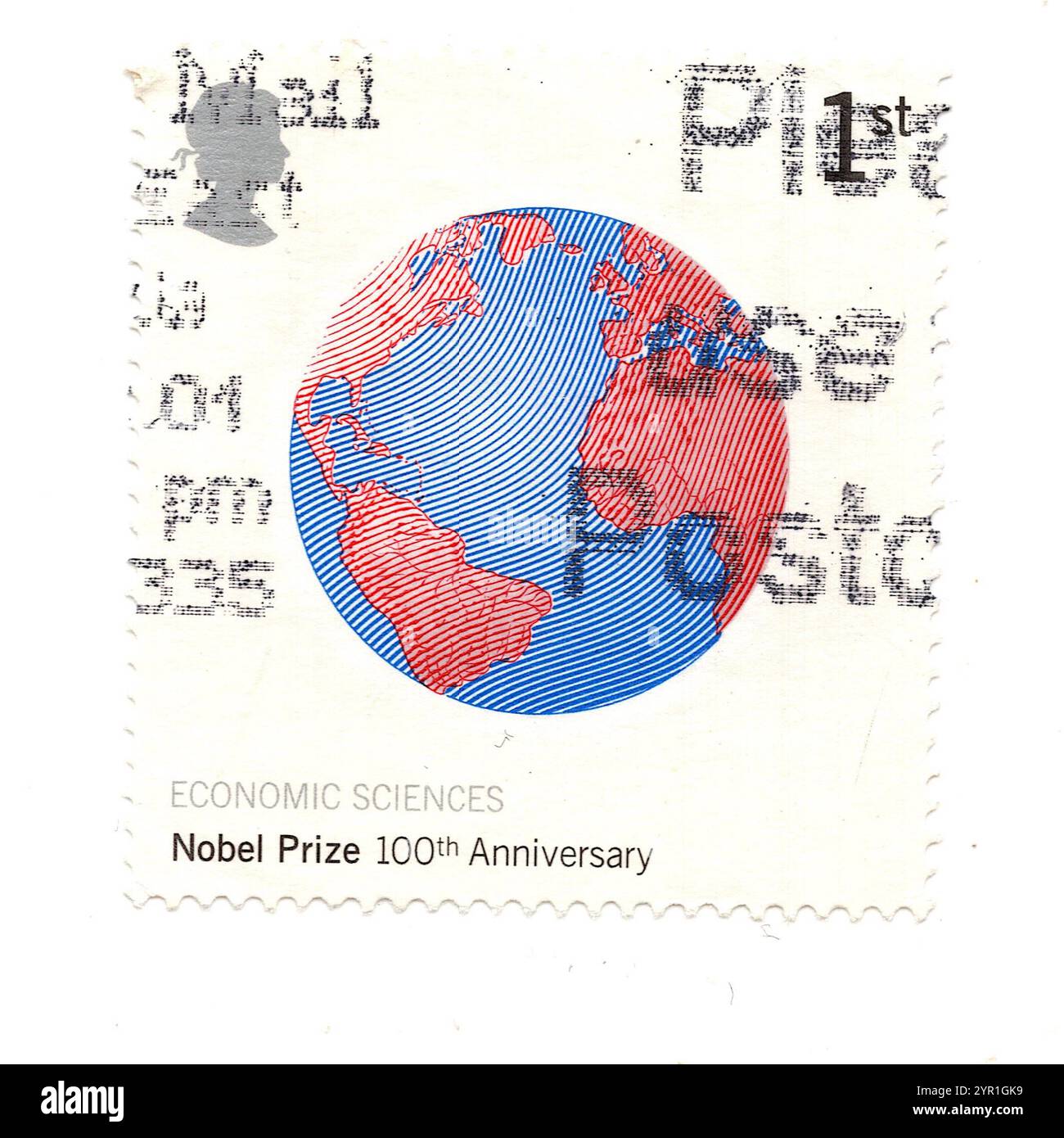 A vintage postage stamp from Great Britain featuring the Nobel Prize ...