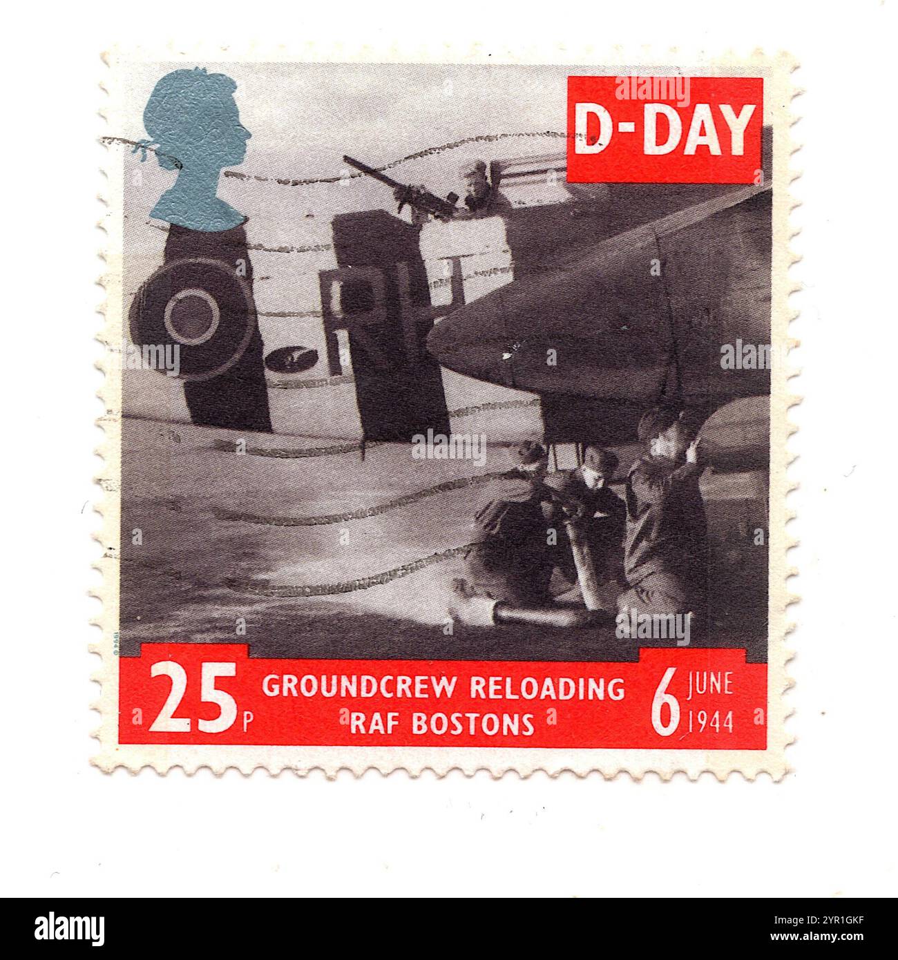 A vintage postage stamp from Great Britain featuring the events of D ...