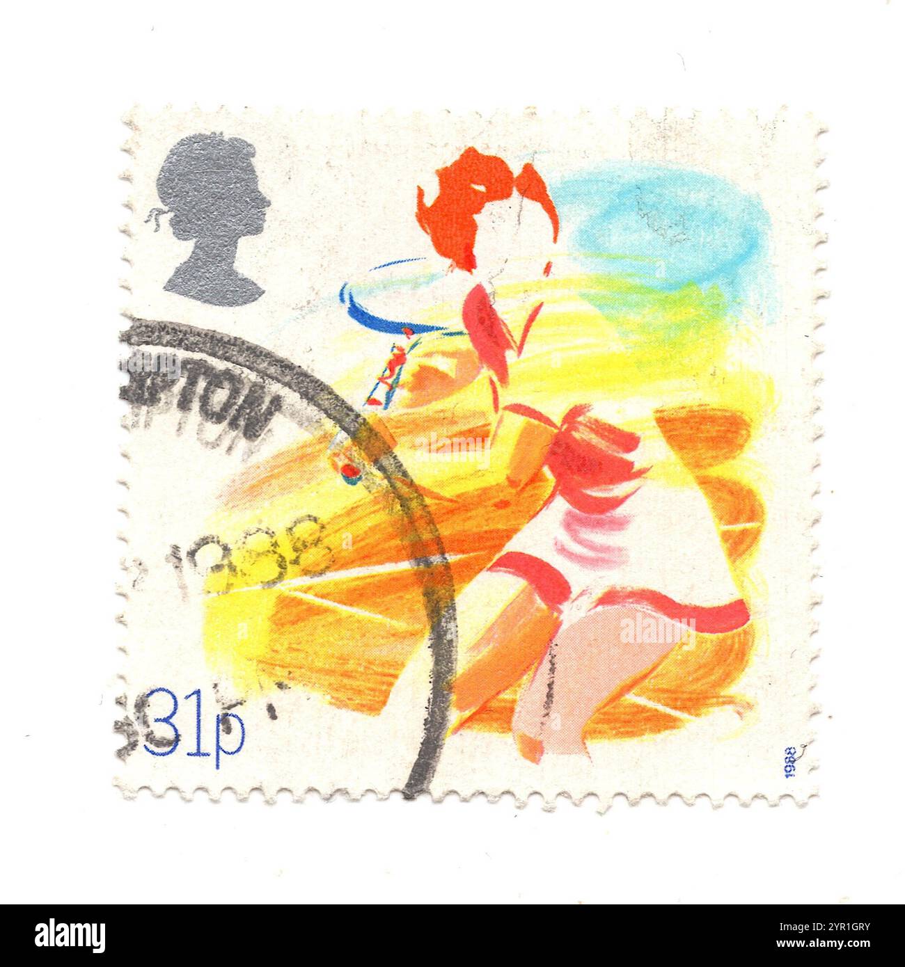 A vintage sports postage stamp from Great Britain featuring tennis ...