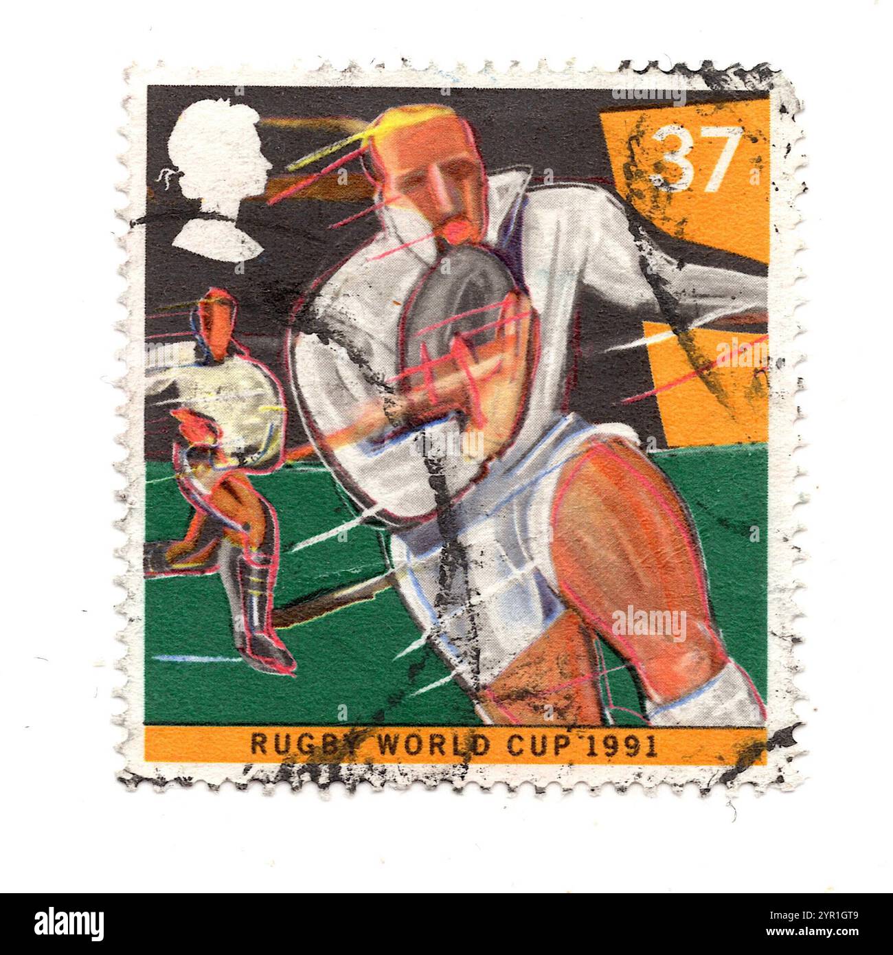 A vintage sports postage stamp from Great Britain featuring tennis ...