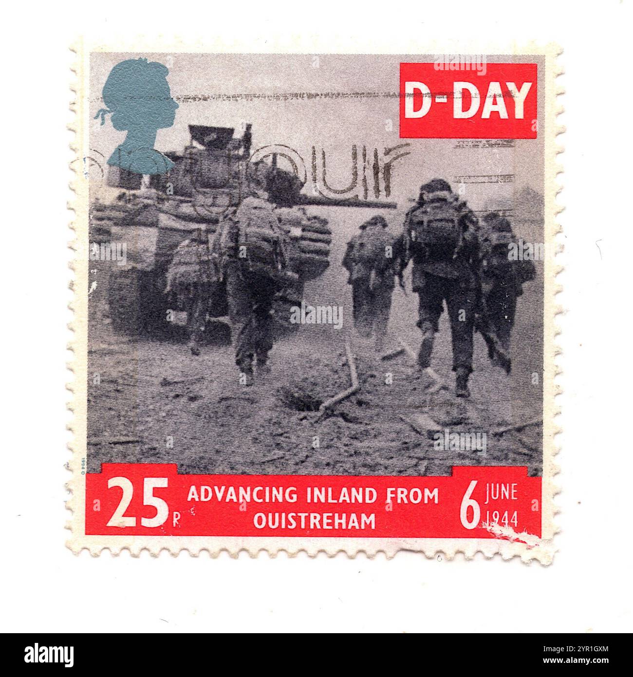 A vintage postage stamp from Great Britain featuring the events of D ...